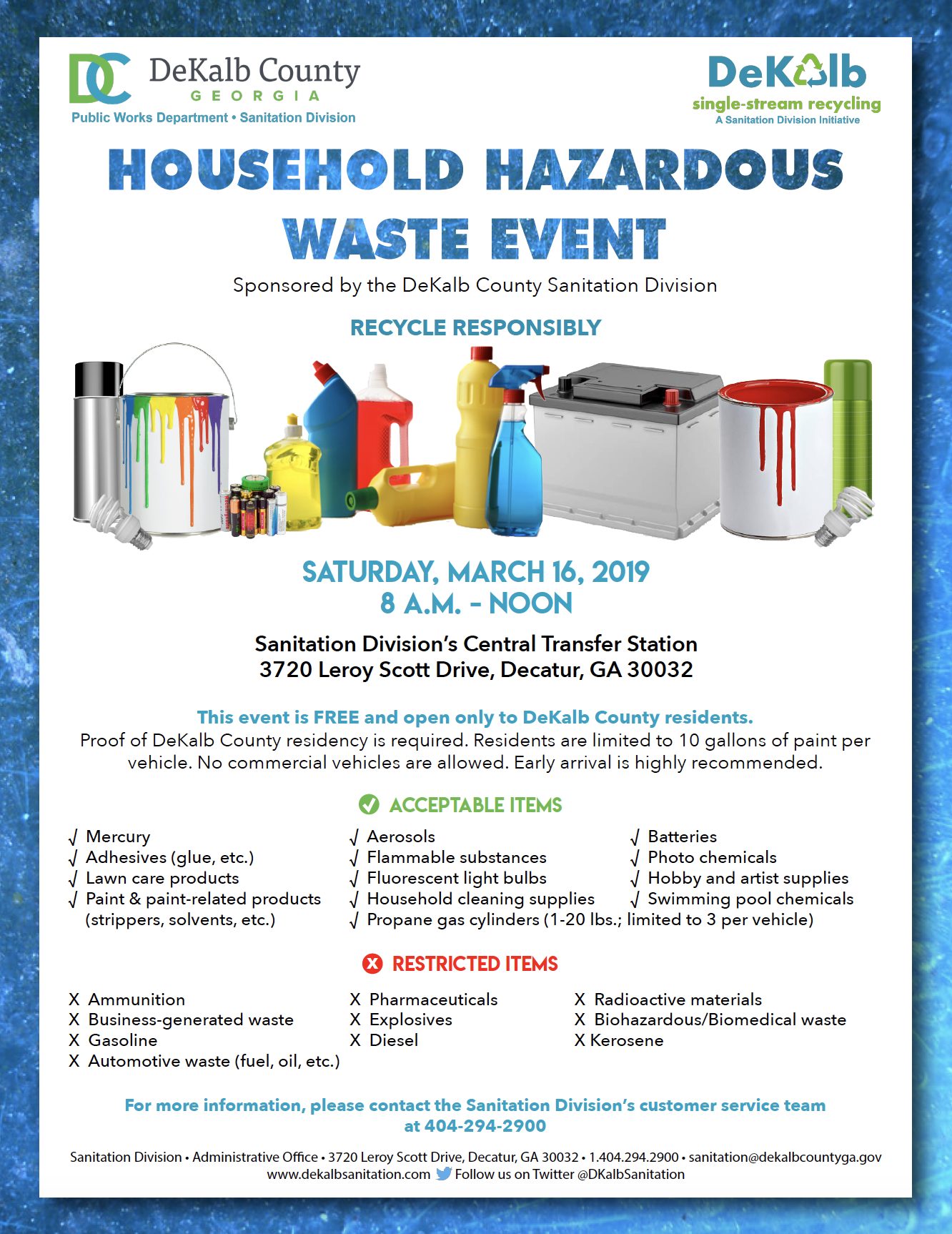 HouseHold Hazardous Waste Recycling Event | DeKalb County GA
